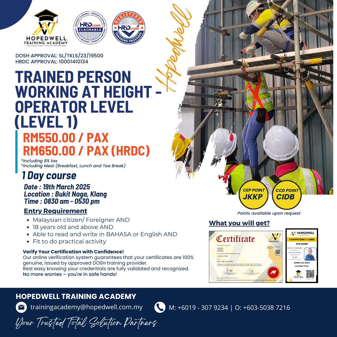 TRAINED PERSON WORKING AT HEIGHT - OPERATOR LEVEL (LEVEL 1) - WAHO1 ...